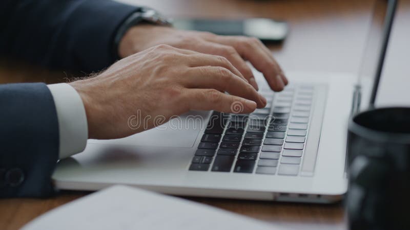 Man Hands Using Touchpad on Laptop Typing Documents at Company Office ...