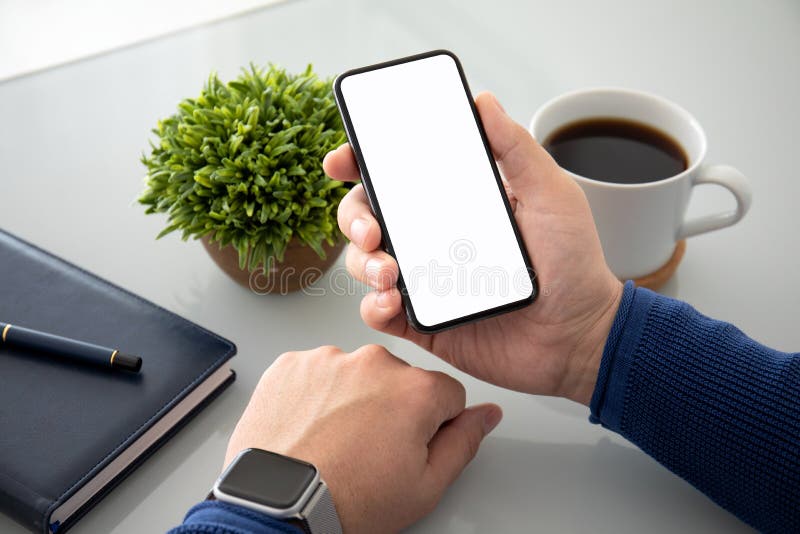 Man Hands with Watch Holding Phone with Screen Stock Image - Image of ...