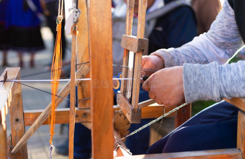 Man Hands Weaving on a Loom Stock Photo - Image of loom, knitter: 254711028