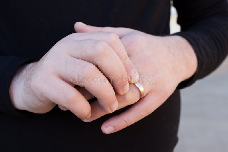 Man Hands with Wedding Ring Stock Photo - Image of wedding, yellow ...