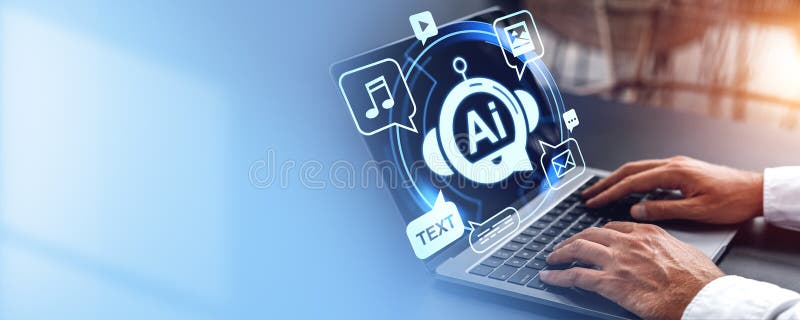 Man Hands Working in Computer, AI Chat Bot and Creative Services. Copy ...