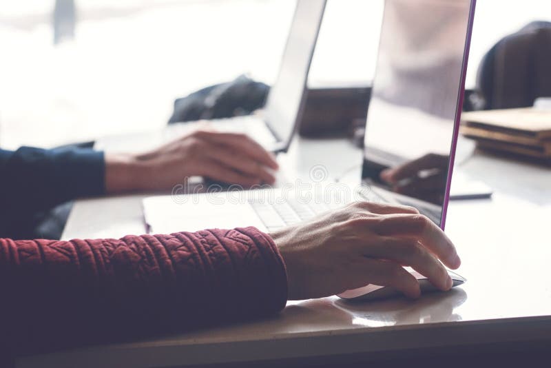 Man Hands Working on Modern Laptop. Developing Programming and Coding ...