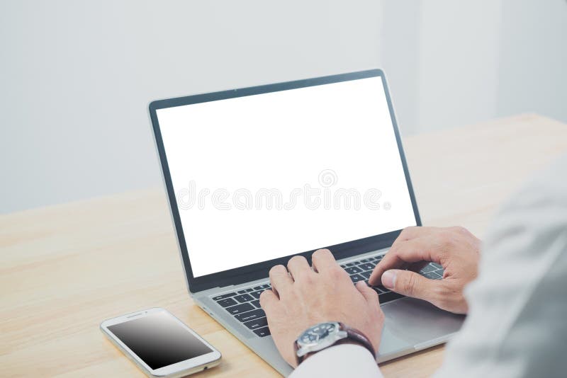 Man Hands Writing on Laptop, on White Stock Photo - Image of business ...