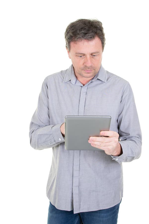 Man Handsome Holding Looking Tablet Digital Computer Tab Stock Image ...
