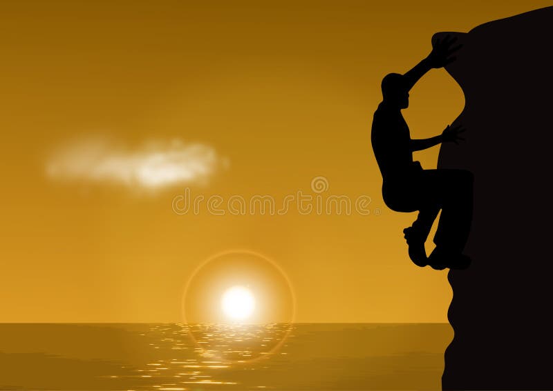 Man hanging on the cliff stock illustration. Illustration of hang ...
