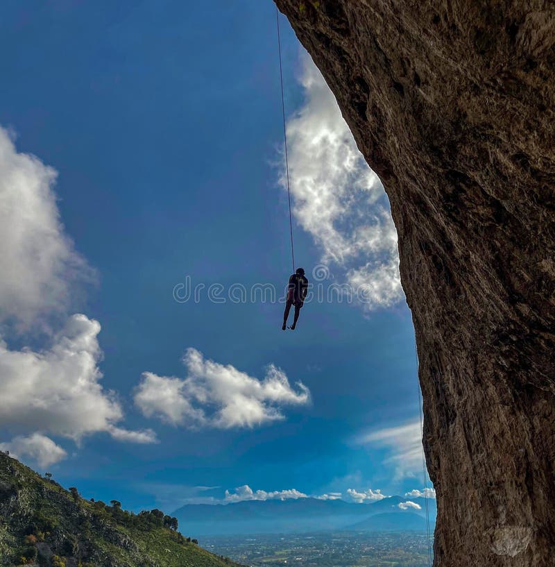 Man Hanging from the Rope during the Bungee Jumping in Gorges of Melfa ...