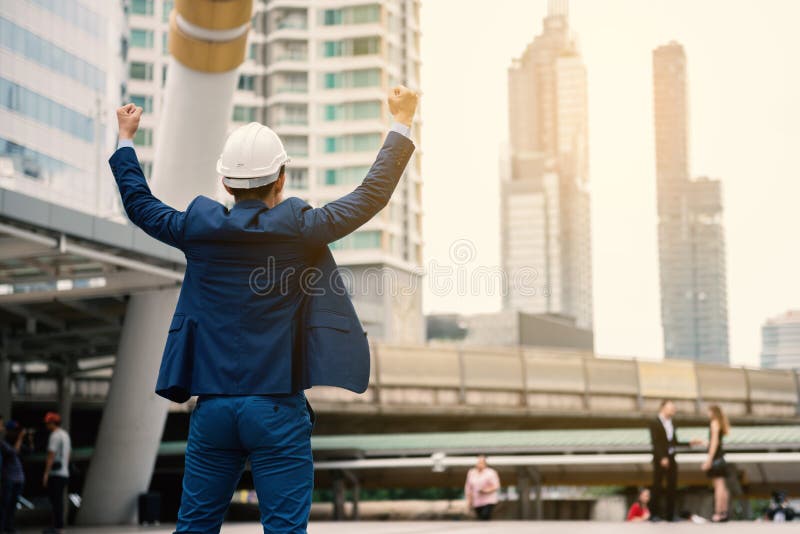 A Man Happy with Completed His Project Stock Image - Image of helmet ...