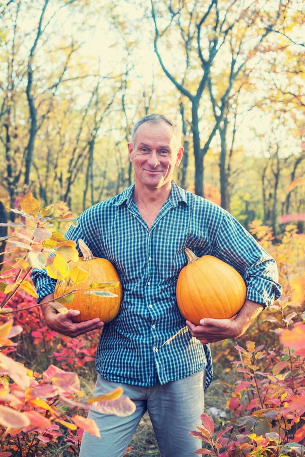 Man with Happy Face is Carrying Pumpkins Stock Image - Image of fresh ...