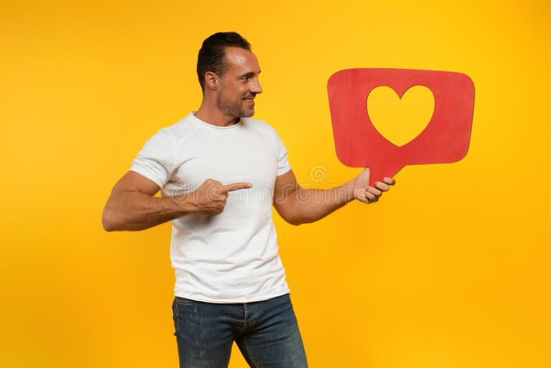 Man is Happy because Receives Hearts on Social Network Stock Image ...