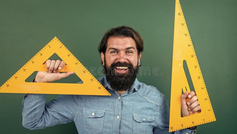 Man Happy with Size Measured on Triangle Ruler Math Tool, Math School ...