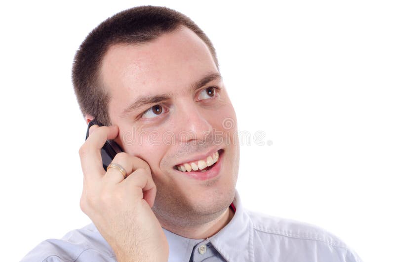 Man Happy Smiling on the Phone Stock Photo - Image of satisfaction ...