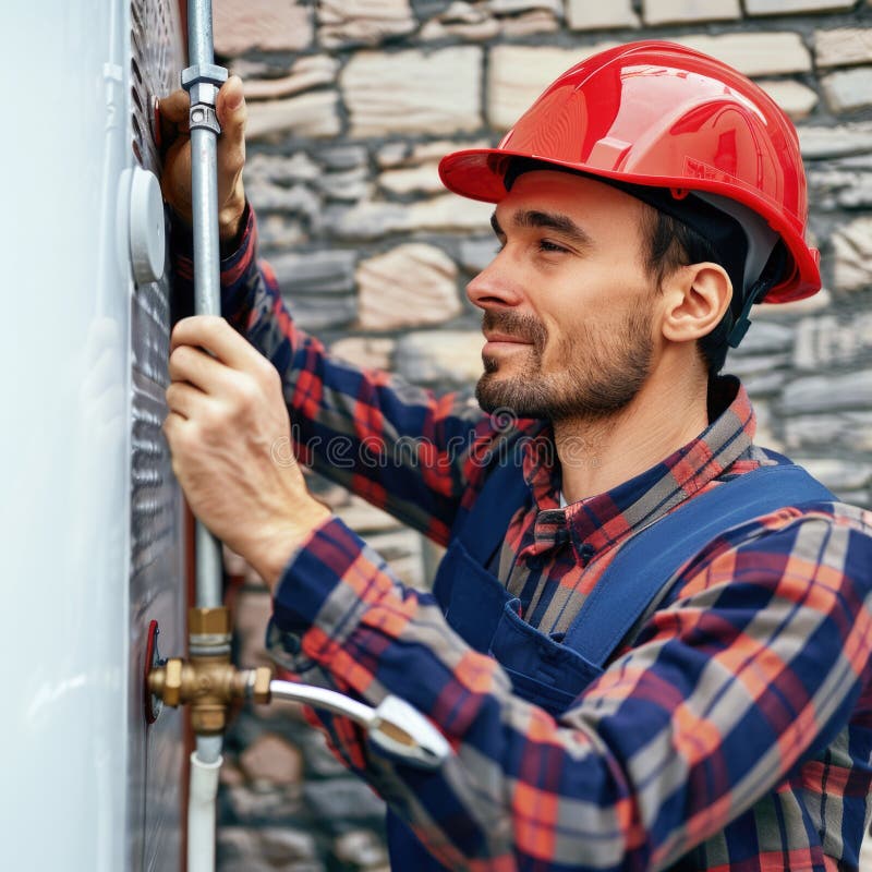 A Man in a Hard Hat is Fixing a Damaged Wall, with Tools and Materials ...