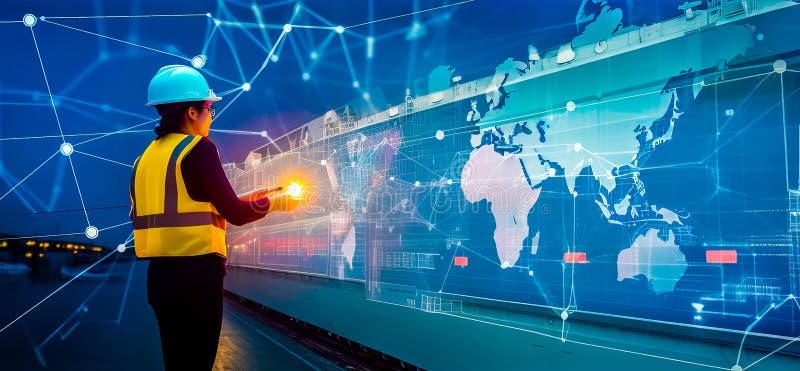 Man in Hard Hat is Looking at an Interactive Map. Generative AI Stock ...