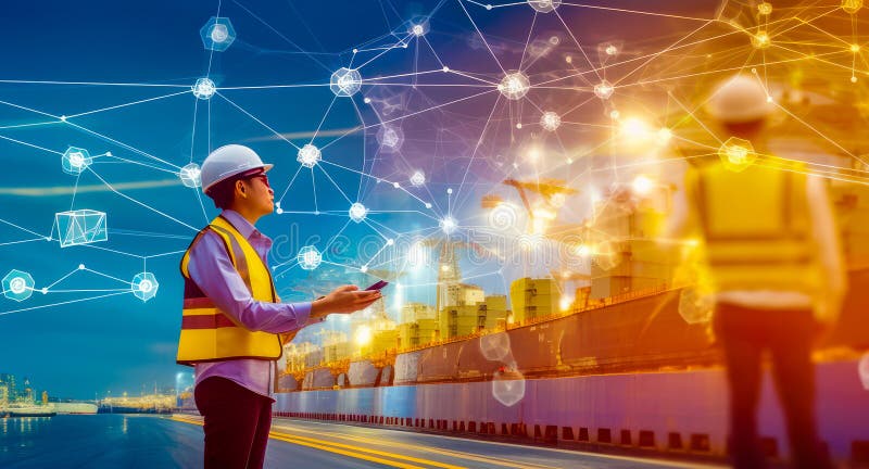 Man in Hard Hat is Looking at the Screen. Generative AI Stock ...