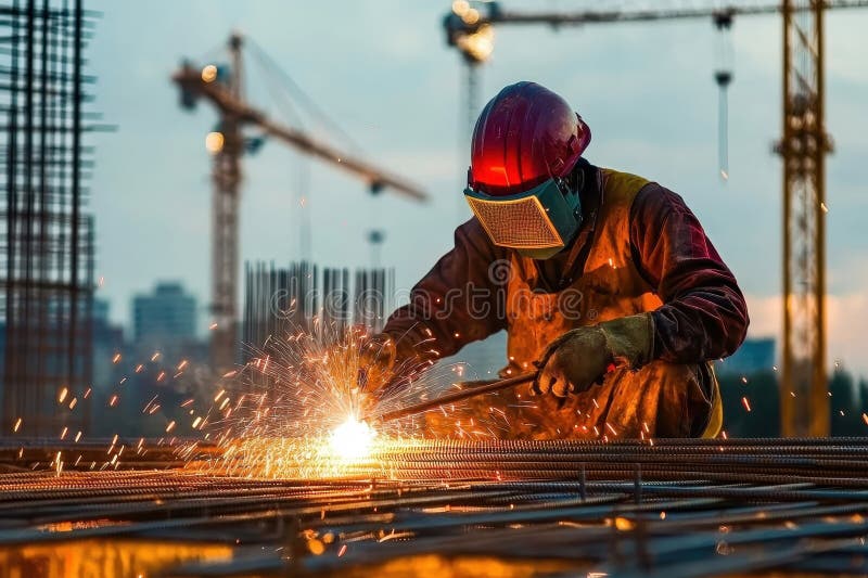 A Man in a Hard Hat is Working on a Construction Site Stock Image ...