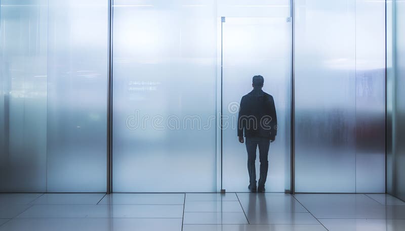 Man Has Been Left in the Room with Glass Wall.he is Trying To Get Out ...