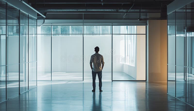 Man Has Been Left in the Room with Glass Wall.he is Trying To Get Out ...