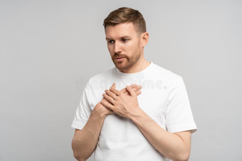 Man Has Breathing Problems, Panic Attack, Suffocation Holding Hands on ...