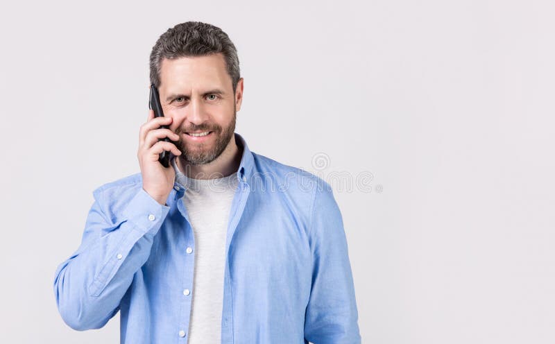 Communication Call of Mature Man. Photo of Man Having Communication ...
