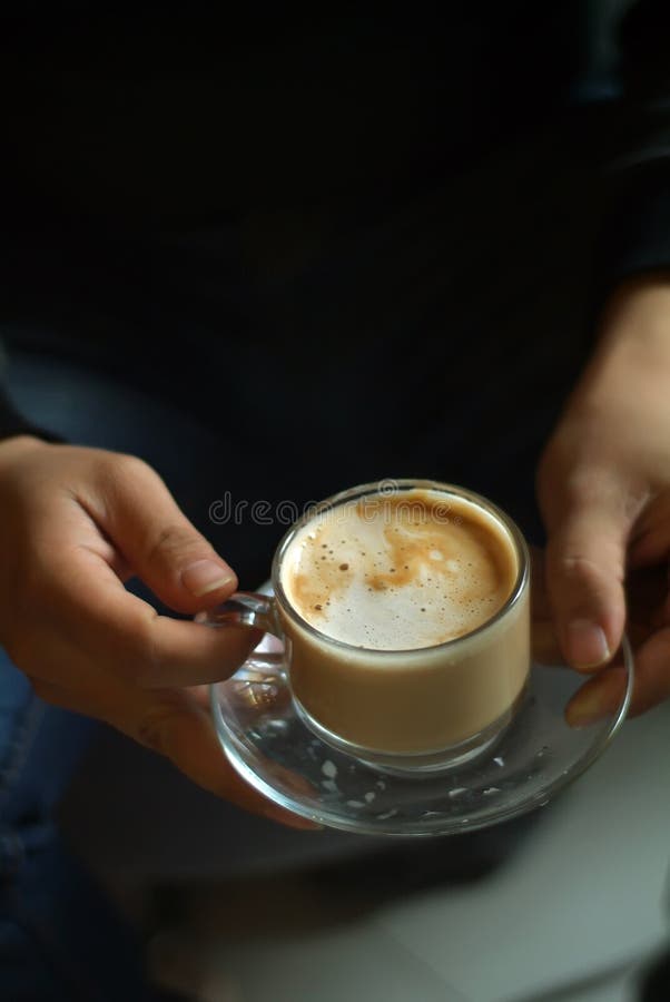 The Man Has a Nice Latte in His Hand Stock Image - Image of plates ...