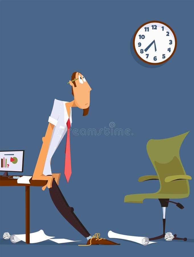 Man Has a Problem with a Deadline. Comic Cartoon Illustration. Stock ...