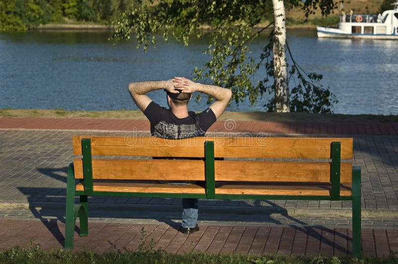 The Man Has a Rest on River Bench Stock Image - Image of life, future ...