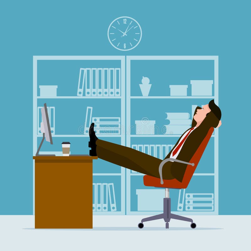 Man Has a Rest in a Workplace. Flat Style Vector Illustration. Stock ...