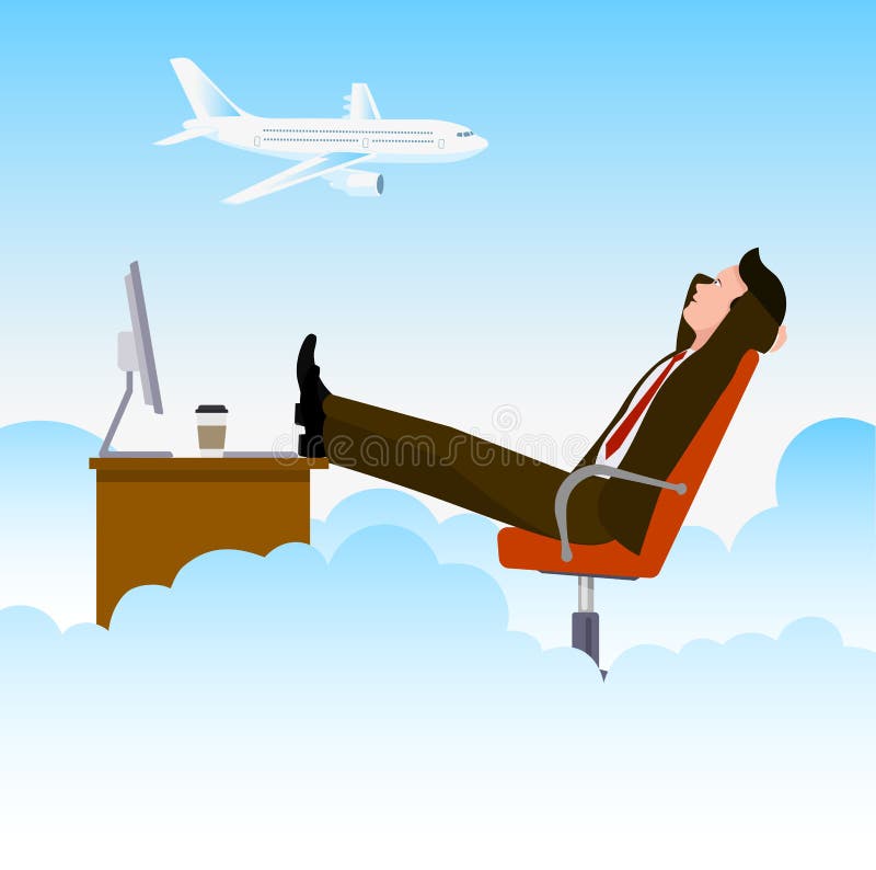 Man Has a Rest in a Workplace. Flat Style Vector Illustration. Stock ...