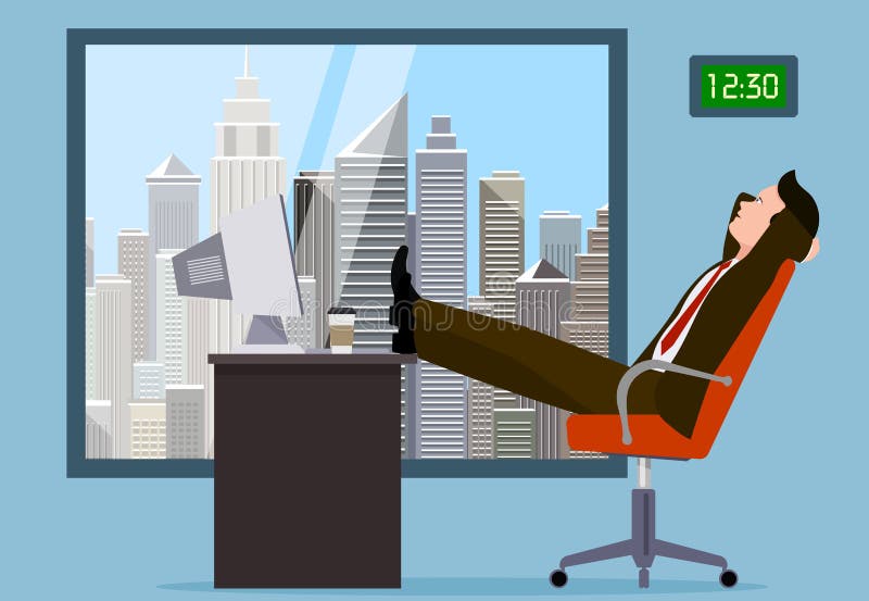 Man Has a Rest in a Workplace. Flat Style Vector Illustration. Stock ...