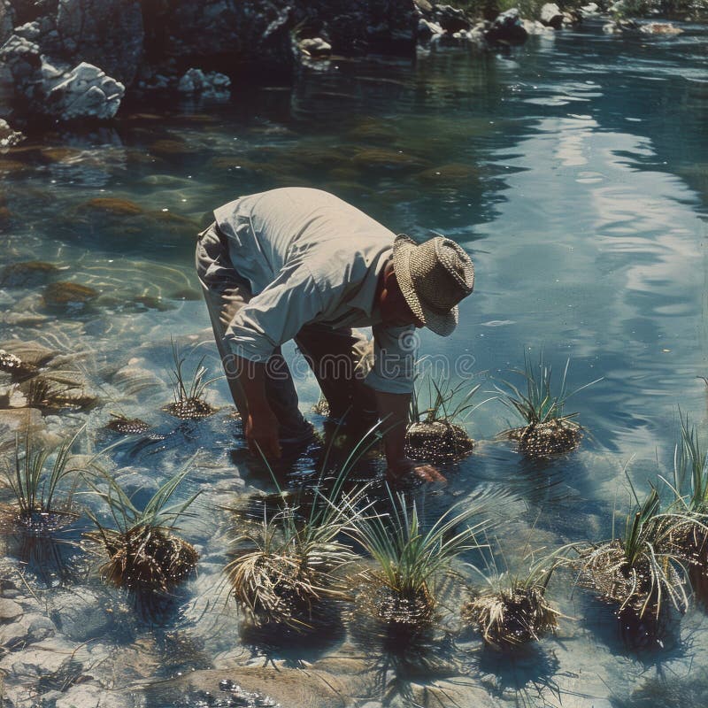 Man in Hat Standing in Water Stock Image - Image of daytime, life ...
