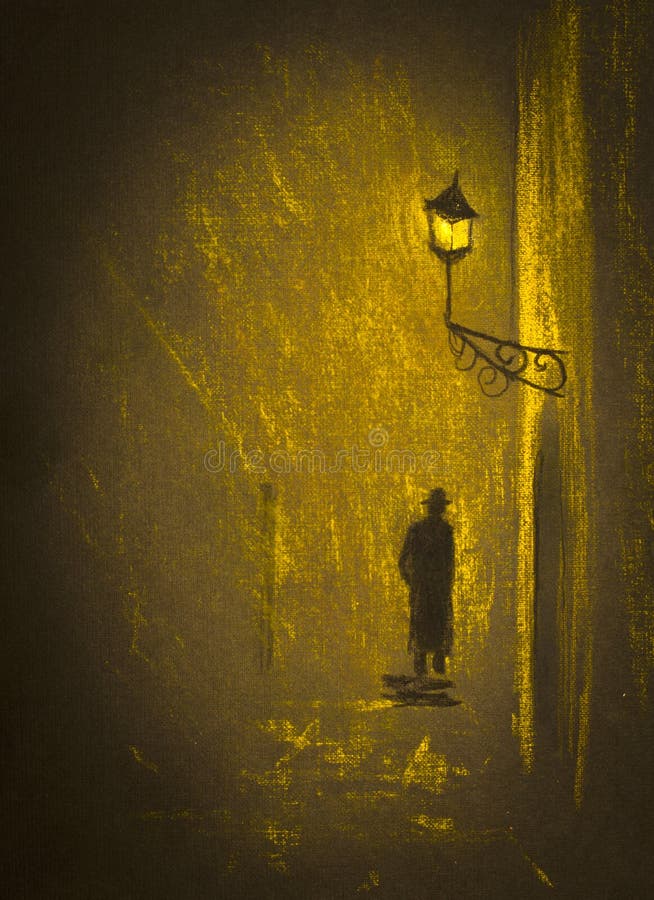 A Man in a Hat Under the Lamp Stock Illustration - Illustration of ...