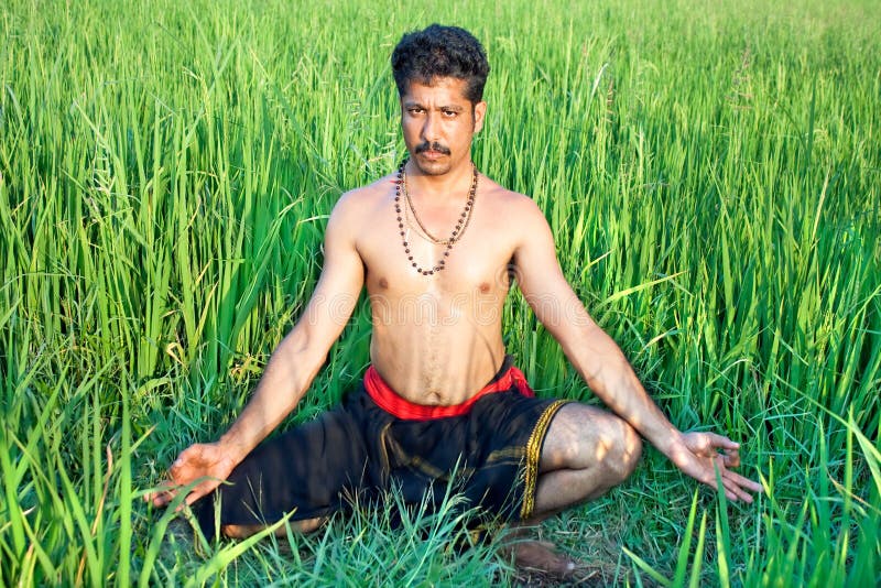 Man Have a Meditation in Rice Field Stock Image - Image of marma ...