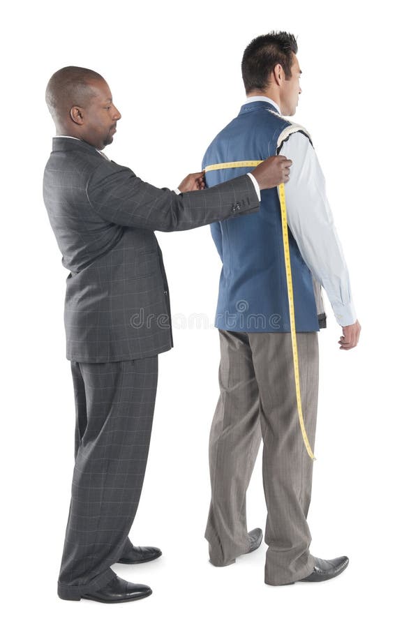 Man Getting Measured by a Tailor on a White Background Stock Photo ...