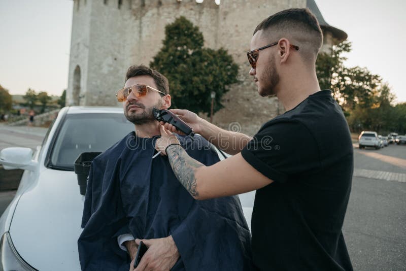 Barber Shave and Modeling Beard at the Hair Salon Stock Image - Image ...