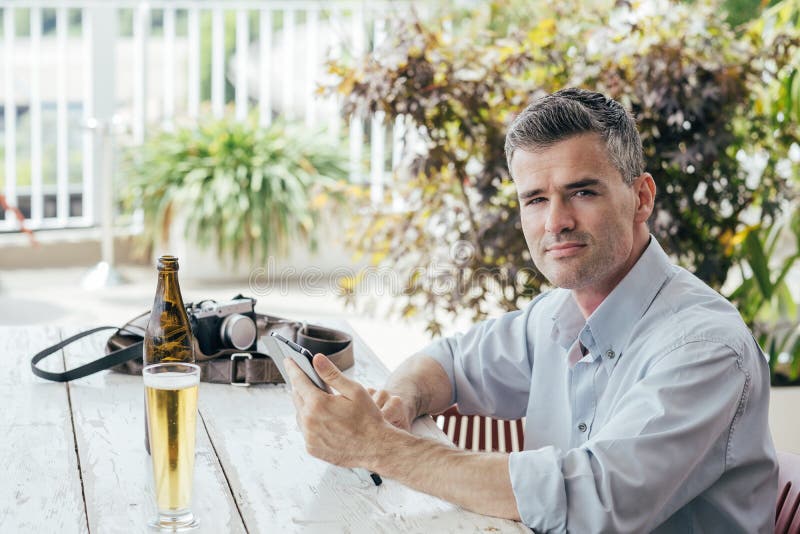 Man Having a Drink at the Bar Stock Image - Image of table, rustic ...