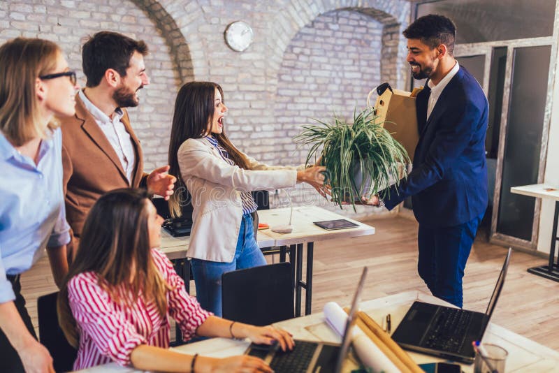 Man Having First Working Day Getting Acquainted with Colleagues Stock ...