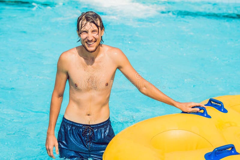 Man Having Fun at Water Park. Stock Image - Image of active, emotions ...