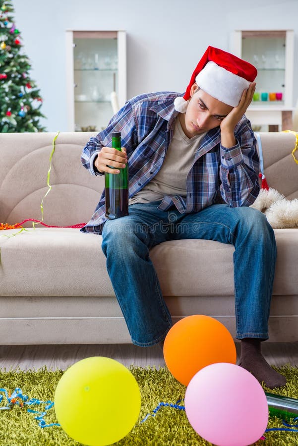 The Man Having Hangover after Christmas Party Stock Photo - Image of ...