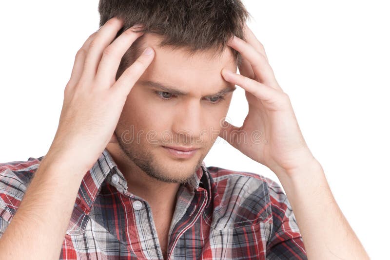 Man Having Headache on White Background. Stock Photo - Image of ...