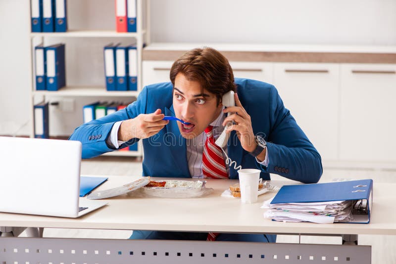 The Man Having Meal at Work during Break Stock Image - Image of dinner ...
