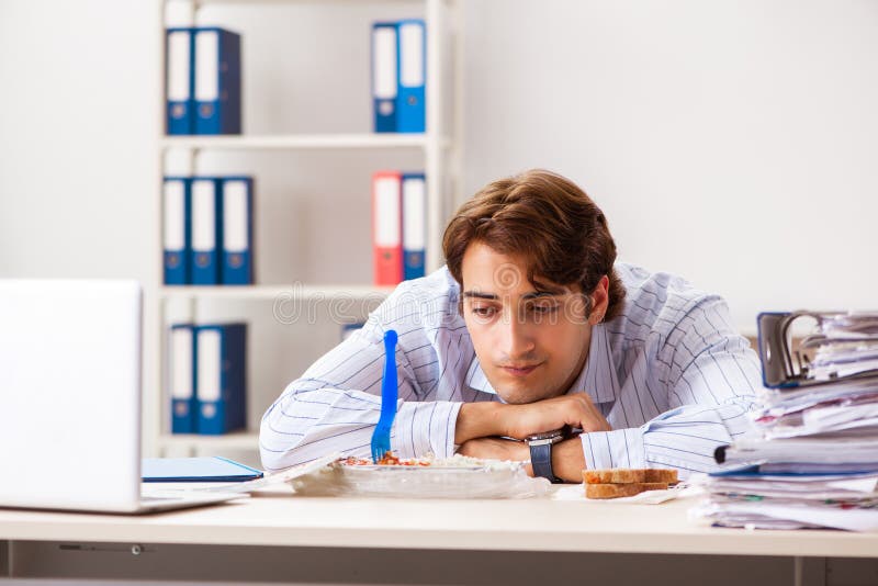 The Man Having Meal at Work during Break Stock Photo - Image of drink ...