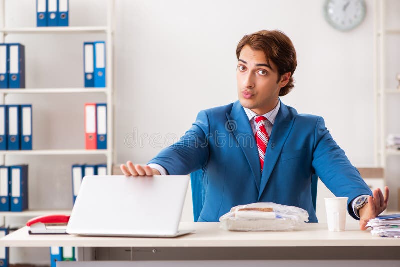 The Man Having Meal at Work during Break Stock Image - Image of lunch ...