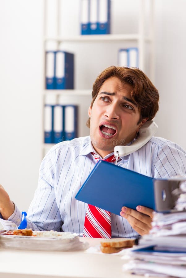 The Man Having Meal at Work during Break Stock Image - Image of desk ...