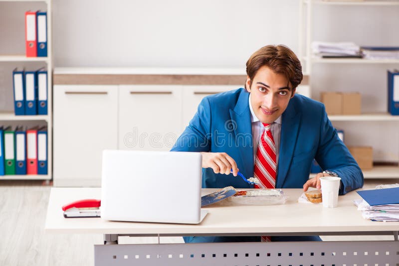 The Man Having Meal at Work during Break Stock Image - Image of excited ...