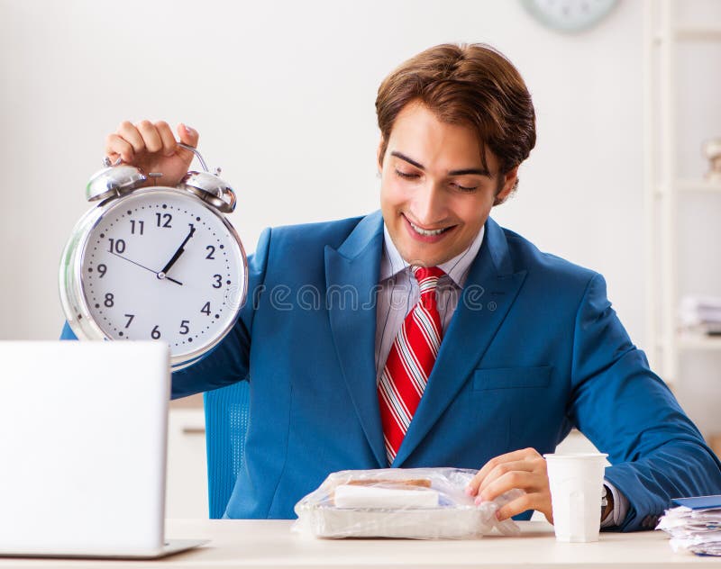 The Man Having Meal at Work during Break Stock Photo - Image of desk ...