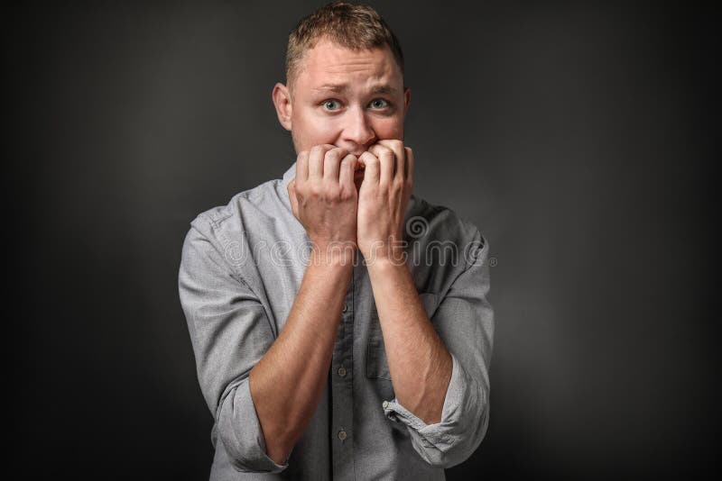 Man Having Panic Attack on Dark Background Stock Image - Image of ...