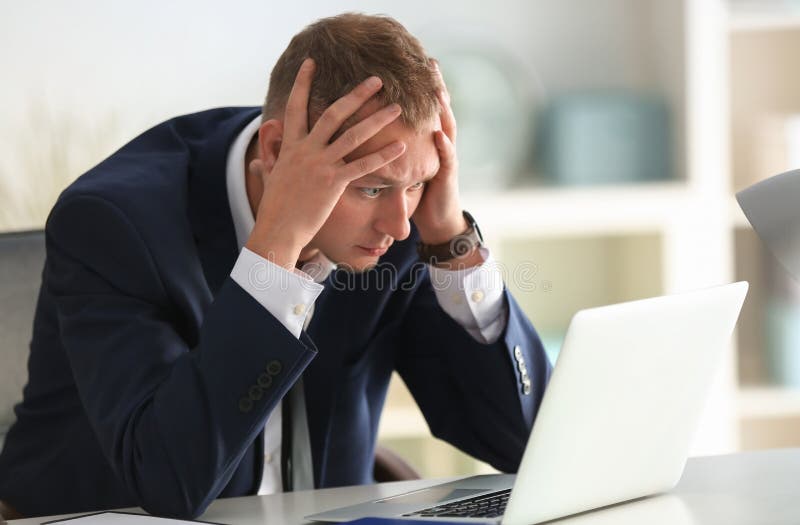 Man Having Panic Attack at Workplace in Office Stock Image - Image of ...