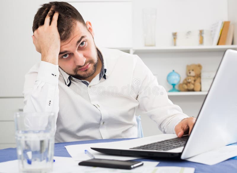 Man Having Problem in Office Stock Image - Image of male, computer ...