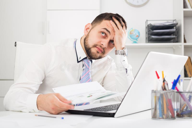 Man Having Problem in Office Stock Photo - Image of indoors ...