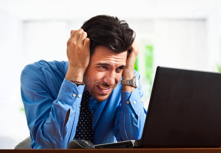 Man Having Problems with Computer Stock Photo - Image of desk, table ...